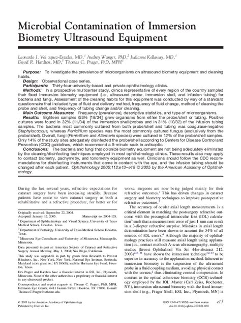 Pdf Microbial Contamination Of Immersion Biometry Ultrasound Equipment
