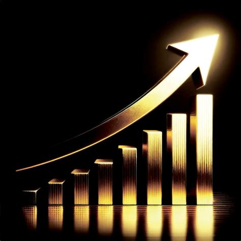 Ascending Golden Bar Chart With An Upward Arrow 3d Illustration Of An