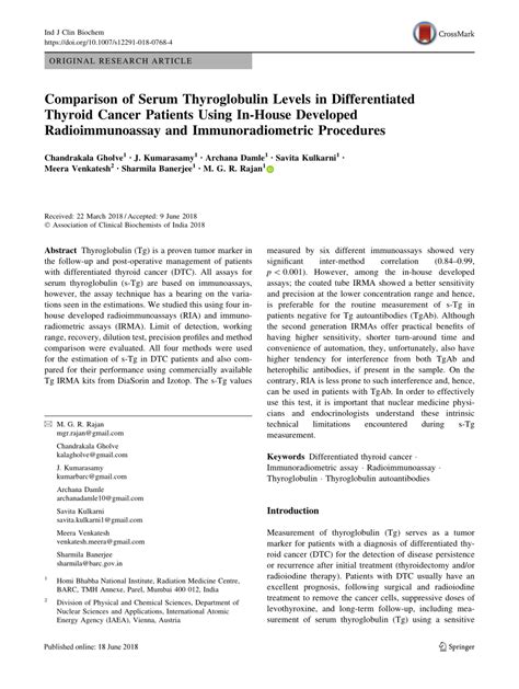 Pdf Comparison Of Serum Thyroglobulin Levels In Differentiated Thyroid Cancer Patients Using