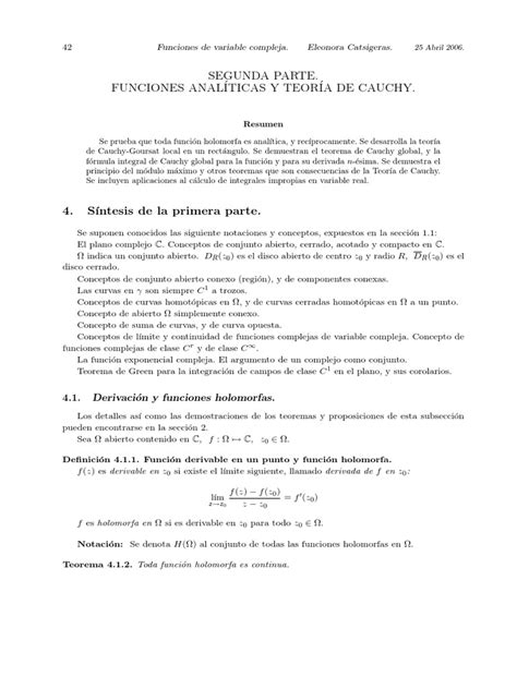 Funciones Analiticas Y Teoria De Cauchy Pdf Función Holomorfa Análisis Complejo