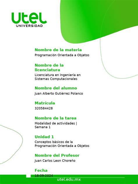 Actividad1poo Listo Pdf Objeto Informática Java Lenguaje De Programación