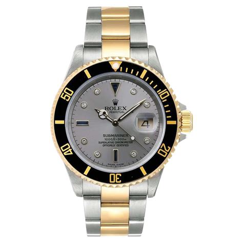 Rolex Submariner Date Black Steel Gold Bezel Sultan Serti Diamond Dial