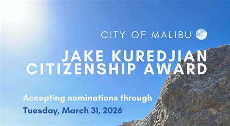 City Of Malibu Seeks Nominations For 2026 Jake Kuredjian Citizenship Award