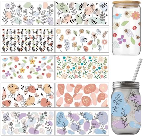 10 Sheets Uv Dtf Cup Wraps For 16 Oz Glass Cups 10 Styles Wildflowers