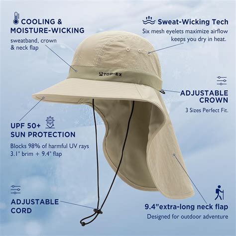Top Ex Cooling Sun Hat With Neck Flap Upf 50 Wide Brim Breathable