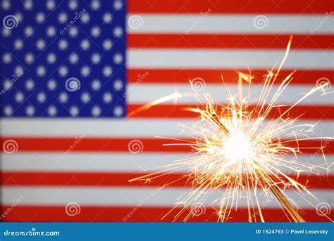 Sparkler On Usa Flag Stock Image Image Of Explode United 1524793