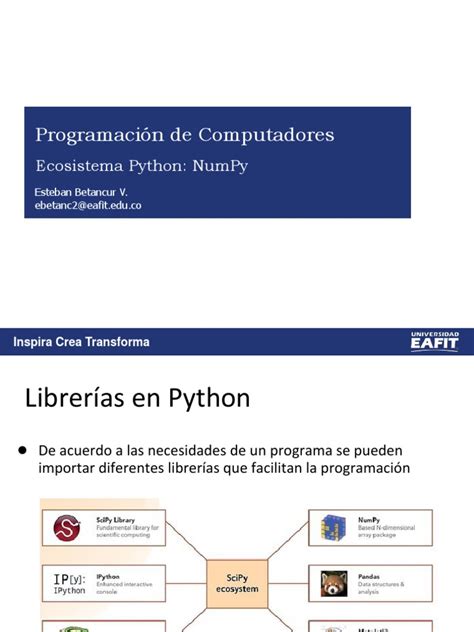 c11 ecosistema numpy pdf estructura de datos de matriz ciencias