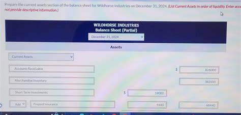 Solved Prepare The Current Assets Section Of The Balance
