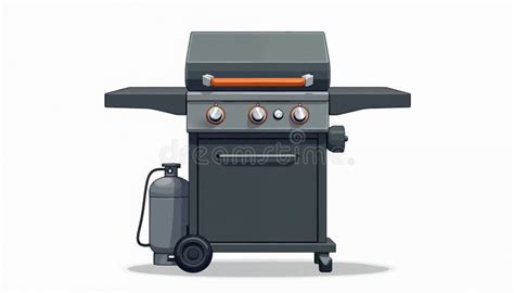 Illustration Of Dark Grey Gas Grill With Orange Handle Control Knobs