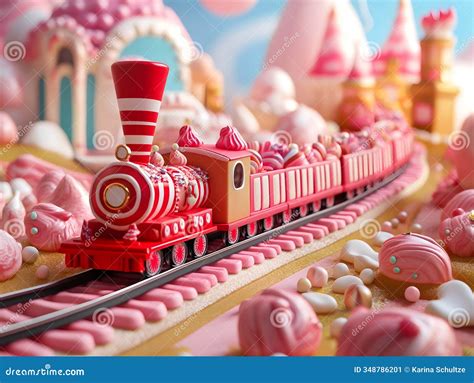 Delicious Dessert Train Journey Candyland Animation Sweet Wonderland Whimsical Concept Stock
