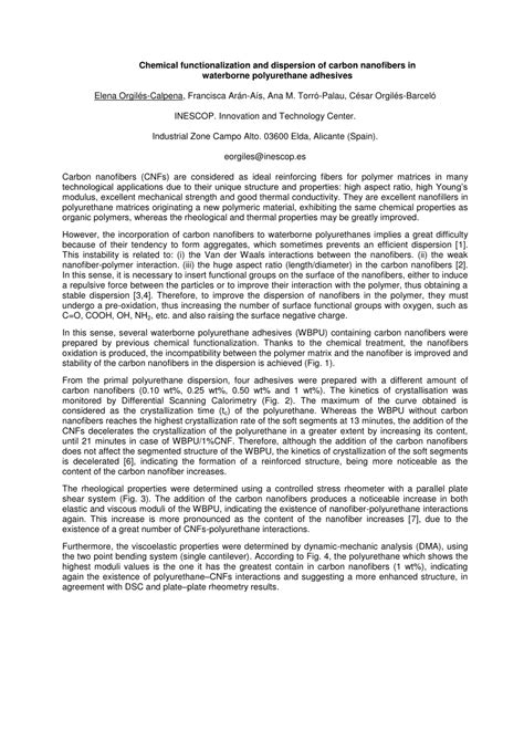 Pdf Chemical Functionalization And Dispersion Of Carbon Nanofibers In Waterborne Polyurethane