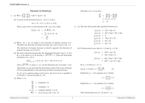 Tut 12 Solution Mast10006 Calculus 2 Tutorial 12 Solutions A ∇f ∂f ∂x ∂f ∂y 6x 2