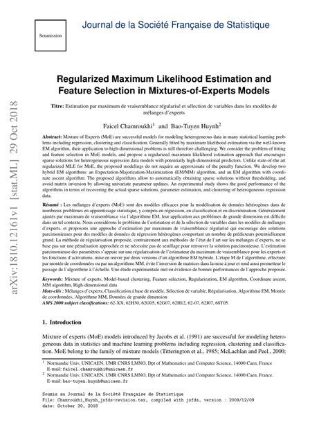 Pdf Regularized Maximum Likelihood Estimation And Feature Selection In Mixtures Of Experts Models