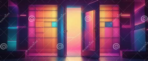 Graphic Representation Of An Entrance Door Or Passageway In Neon Colors