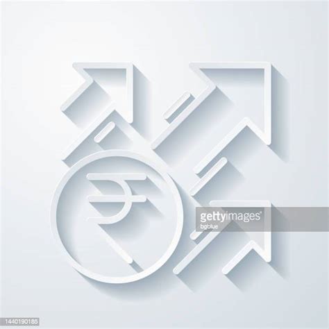Indian Rupee Increase Icon With Paper Cut Effect On Blank Background