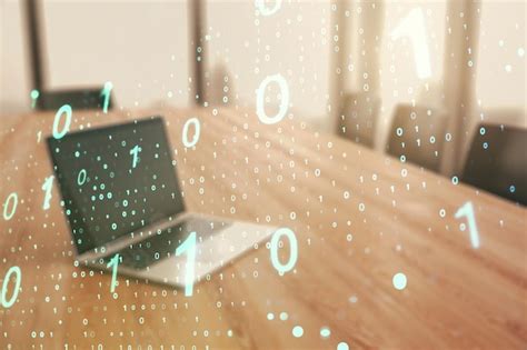 Premium Photo Creative Abstract Binary Code Sketch On Modern Laptop Background Hacking And