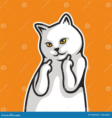 Smiley Cute White Cat Make A Middle Finger Symbol Vector Stock Vector