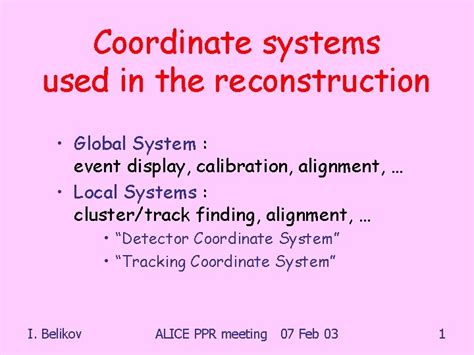 coordinate systems used in the reconstruction global system