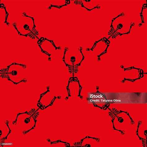 Pattern Of Skeletons On A Red Background Stock Illustration Download
