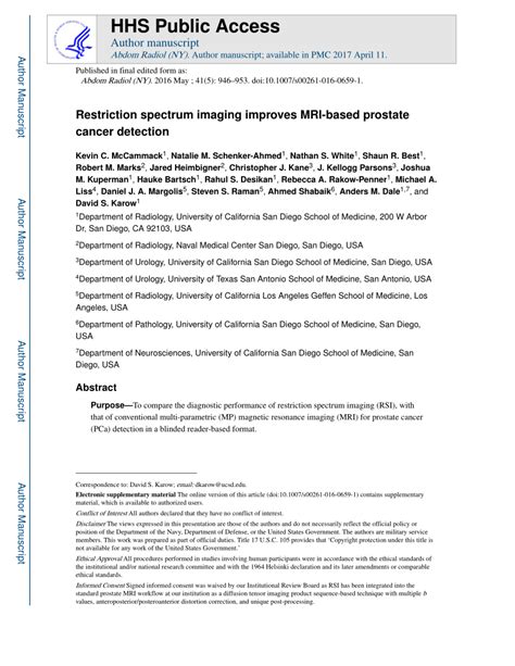 Pdf Restriction Spectrum Imaging Improves Mri Based Prostate Cancer Detection