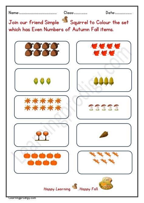 Free Printable Autumn Math Worksheet Even Number With Picturess