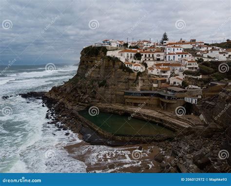 Panoramic View Of Seaside Town Azenhas Do Mar At Cliff Coast Beach