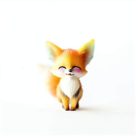 A Small Fox With A Pink Nose And A Blue Eye Is Standing On A White