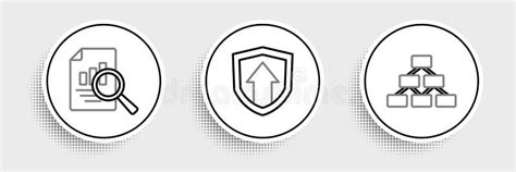 Set Line Hierarchy Organogram Document With Graph Chart And Financial Growth Icon Vector Stock