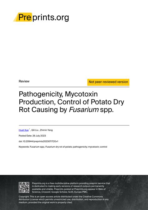 Pdf Pathogenicity Mycotoxin Production Control Of Potato Dry Rot