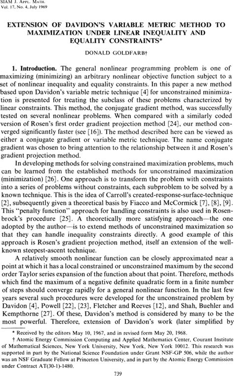 Extension Of Davidons Variable Metric Method To Maximization Under Linear Inequality And