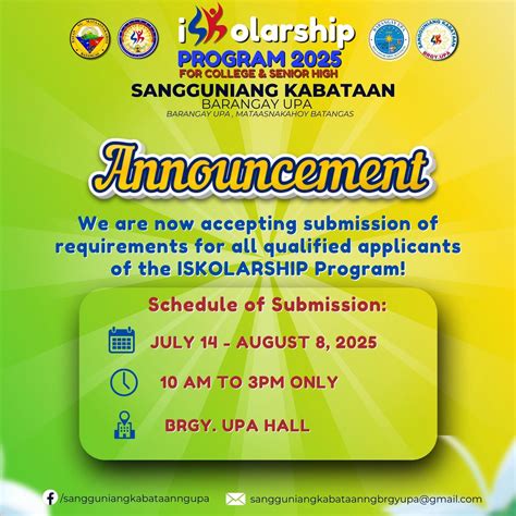📢 Announcement 📚 𝐁𝐫𝐠𝐲 𝐔𝐩𝐚 Sangguniang Kabataan Page Facebook