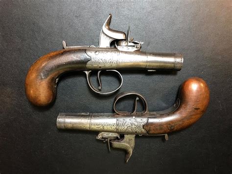 Matching Pair Of James Oxborrow Flintlock Muff Pistols Conve
