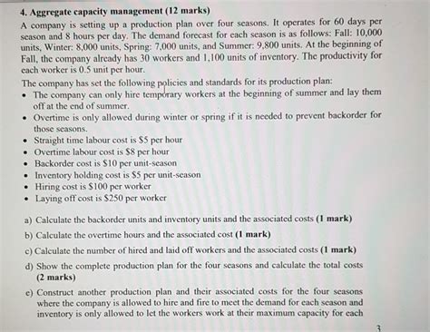 Solved 4 Aggregate Capacity Management 12 Marks A Company