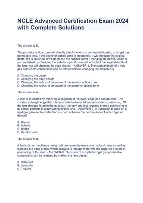 Ncle Advanced Certification Exam 2024 With Complete Solutions Ncle