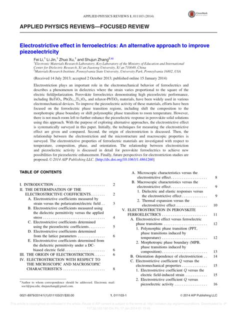 Pdf Electrostrictive Effect In Ferroelectrics An Alternative