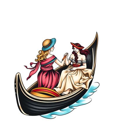 The Neo Traditional 2 Femmes Dans Une Gondole à Venise Tattoo Idea
