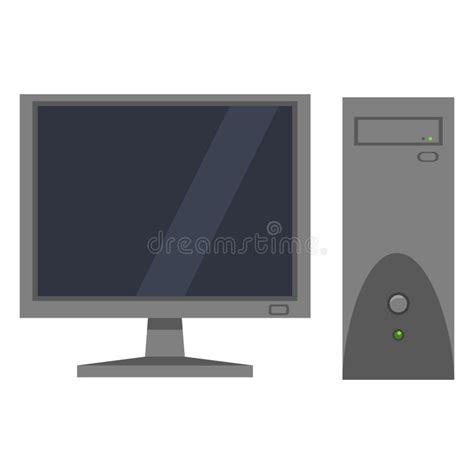 Vector Single Color Flat Icon Monitor And System Unit Stock Vector