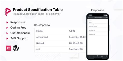 Product Specification Table For Elementor Wp By Happyarif Codester