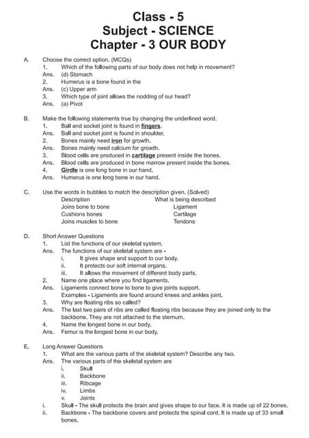 Class 5 Subject Science Chapter 3 Our Body 1pdf