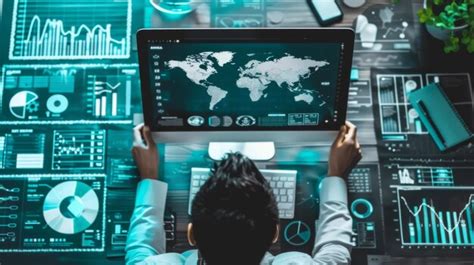 Businessman Analyzing Global Data On Computer Screen Premium Ai