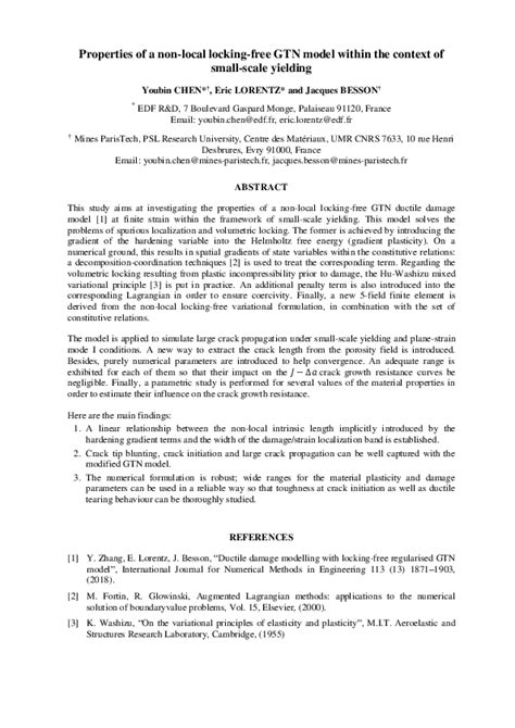 Pdf Properties Of A Non Local Locking Free Gtn Model Within The