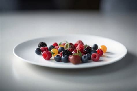 Perfectly Arranged Array Of Food On A Plain White Plate Generative Ai