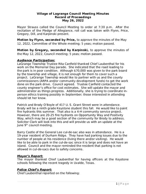 Seconded By Flynn 5 Yeas Motion Passed Doc Template Pdffiller