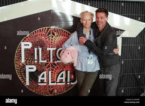 Glastonbury Uk 24th June 2017 Tilda Swinton And Brad Pitt Before A Special Screening Of The