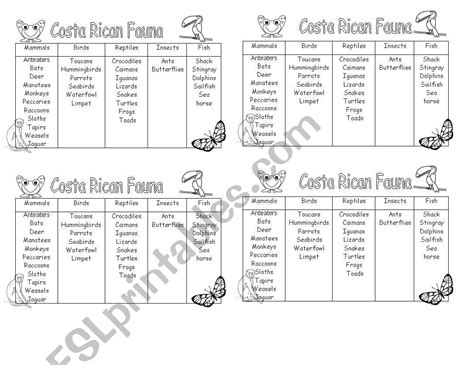 Costa Rican Fauna Esl Worksheet By Acamaru