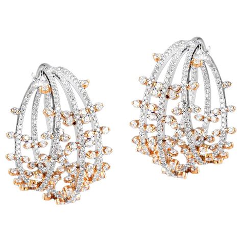 White Diamond 18k Gold Hoop Earrings For Sale At 1stdibs