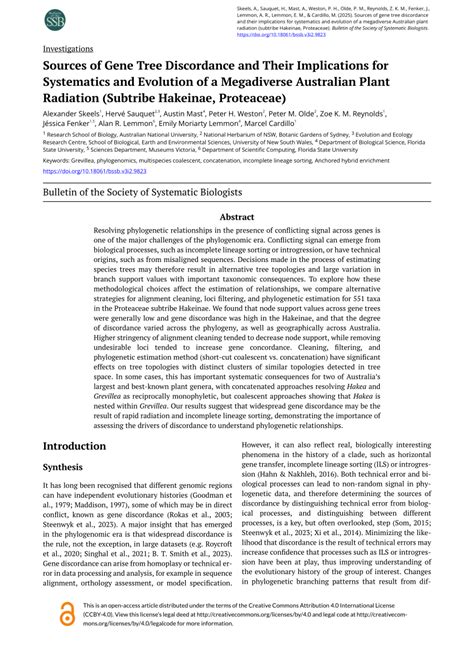 Pdf Sources Of Gene Tree Discordance And Their Implications For Systematics And Evolution Of A