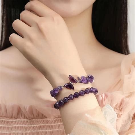 Amethyst Bead Bracelets With Butterfly Charm Set Age Of Awakening