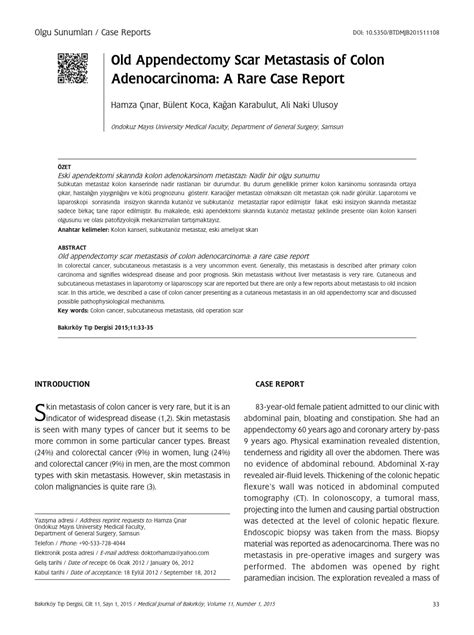 Pdf Old Appendectomy Scar Metastasis Of Colon Adenocarcinoma A Rare