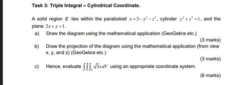 Solved Task 3 Triple Integral Cylindrical Coordinate A